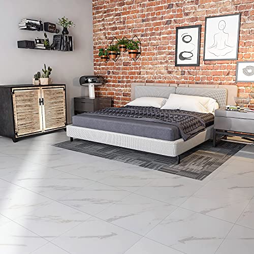 CHICHOME 16 Pack Peel and Stick Floor Tile Bathroom Waterproof White Marble Floor Tiles 12x12 Inch Self Adhesive Vinyl Flooring Removable Sticky Tiles Decorative for Floor Kitchen Bedroom Living Room