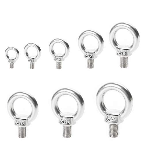 Pack of 2 M16 304 Stainless Steel Ring Shape Shoulder Lifting Rigging Eye Bolt Thread Machinery Shoulder Lifting Forged Eye Bolts