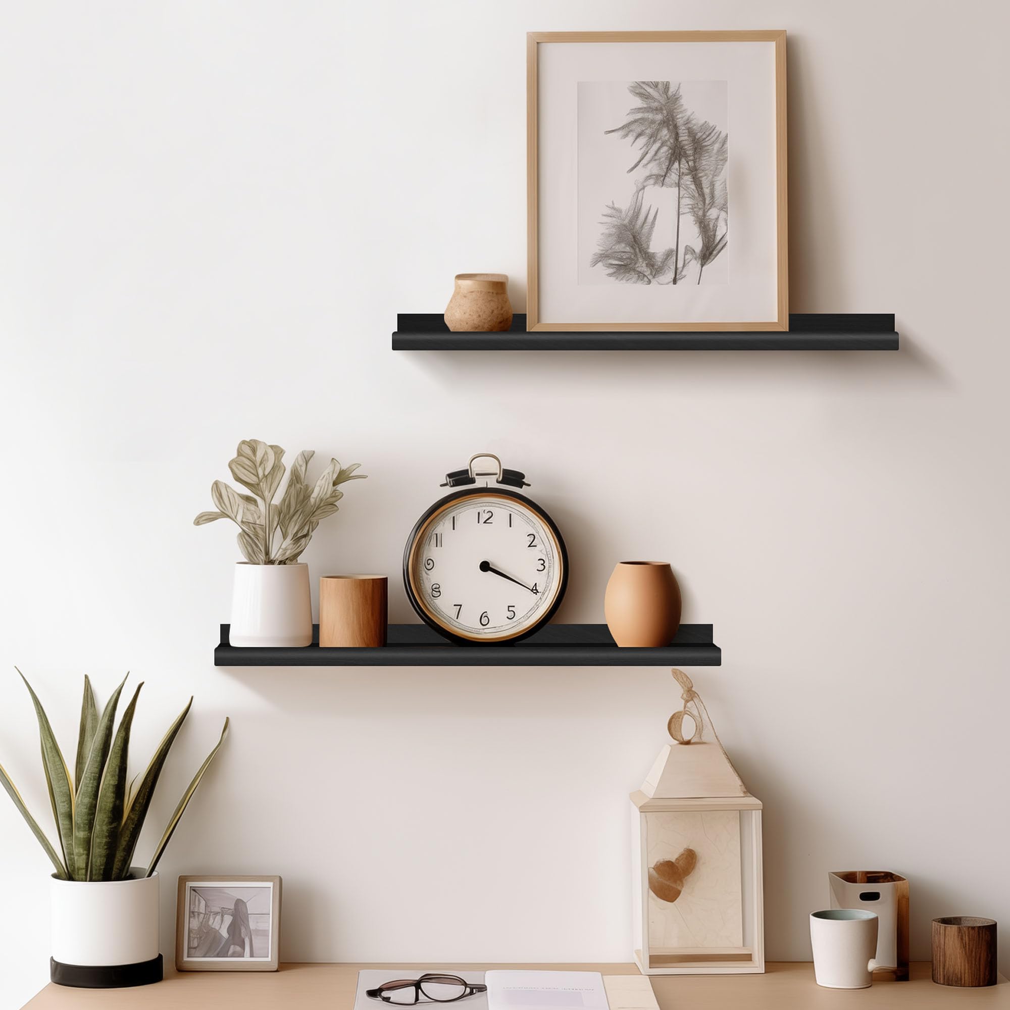 Annecy Floating Shelves, 23.6 Inch Floating Shelves for Wall, Wall Shelves Set of 3, Floating Shelves with Lip for Bathroom Kitchen Bedroom, 3 Different Widths, Dark Carbonized Black