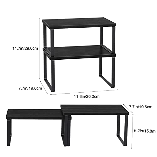 CADUKE Set of 4 Kitchen Counter Shelves Stackable Shelf Organizer Wood Countertop Shelf Expandable Cabinet Shelf Organizers Countertop Storage Rack for Pantry, Industrial Black