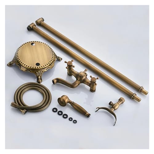 Antique Brass Floor Mounted Bathtub Shower Faucet, Dual Handle Standing Bathroom Faucet ,Brass Swivel Spout 150cm Shower Hose,Kitchen Sink Faucet