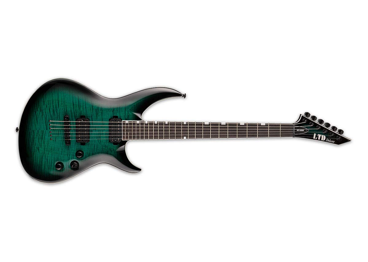 ESP 6 String LTD Deluxe H3-1000FR Electric Guitar, See Thru Black Sunburst, Right, (LH31000FRFMSTBLKSB)
