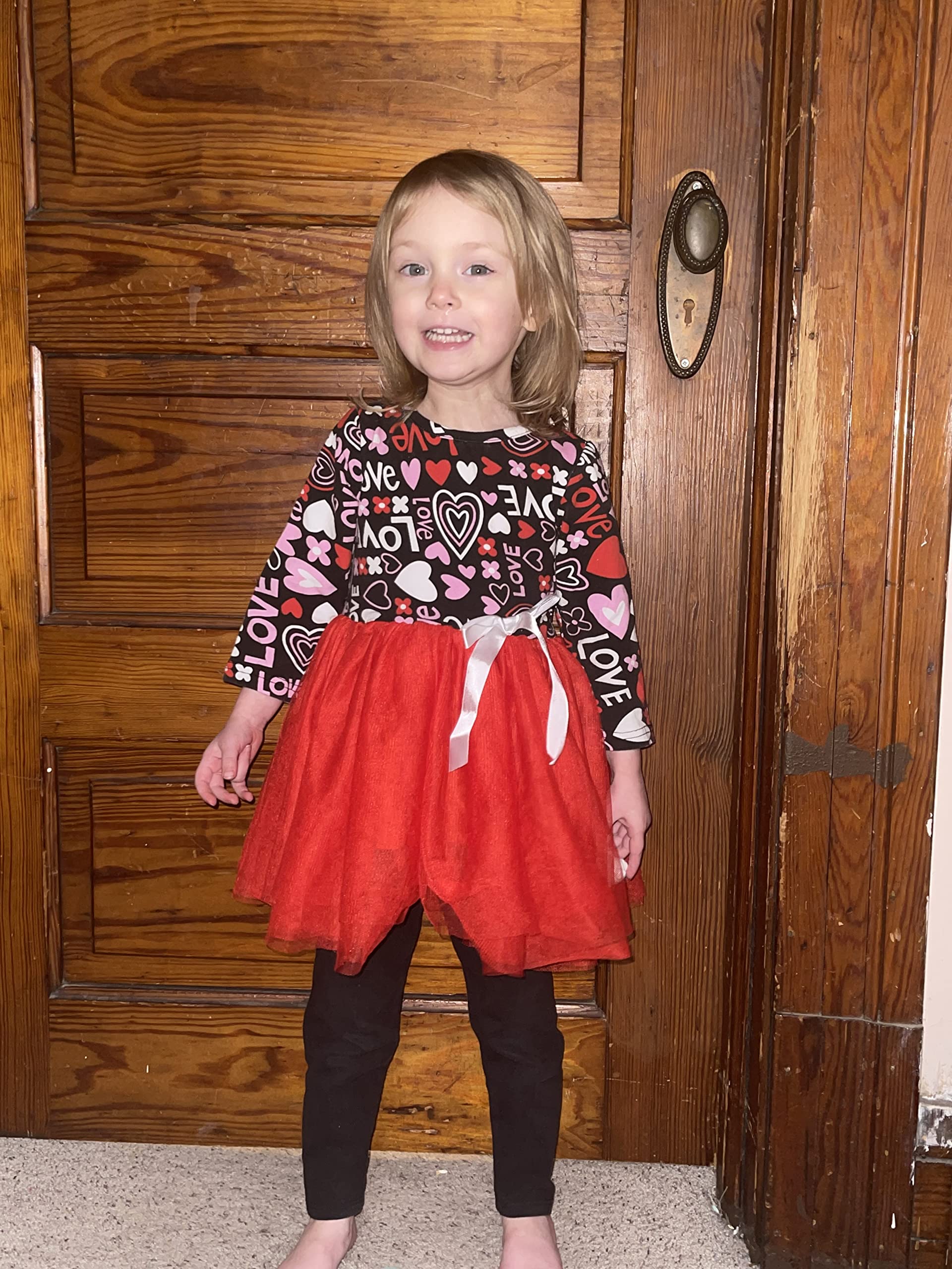 Girls Long Sleeve Valentines Day Tulle Tutu Dresses for Kid and Toddler Red 4 Years