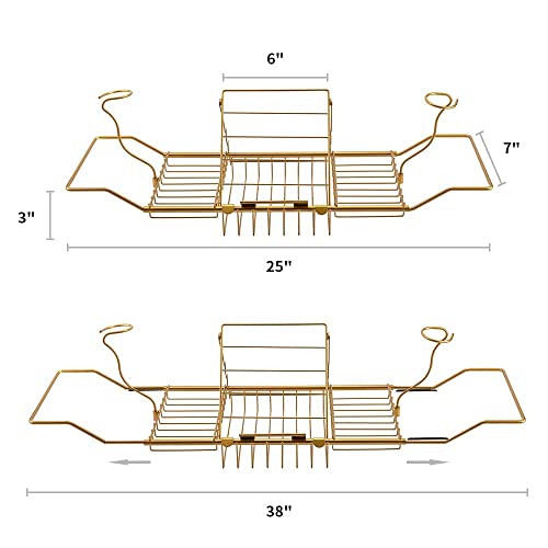 BDL Bathtub Caddy Tray Expandable Bath Tub Tray Table with Wine Holder, Free Soap Dish and Laptop Reading Rack, Bathtub Tray for Home(Bronze)