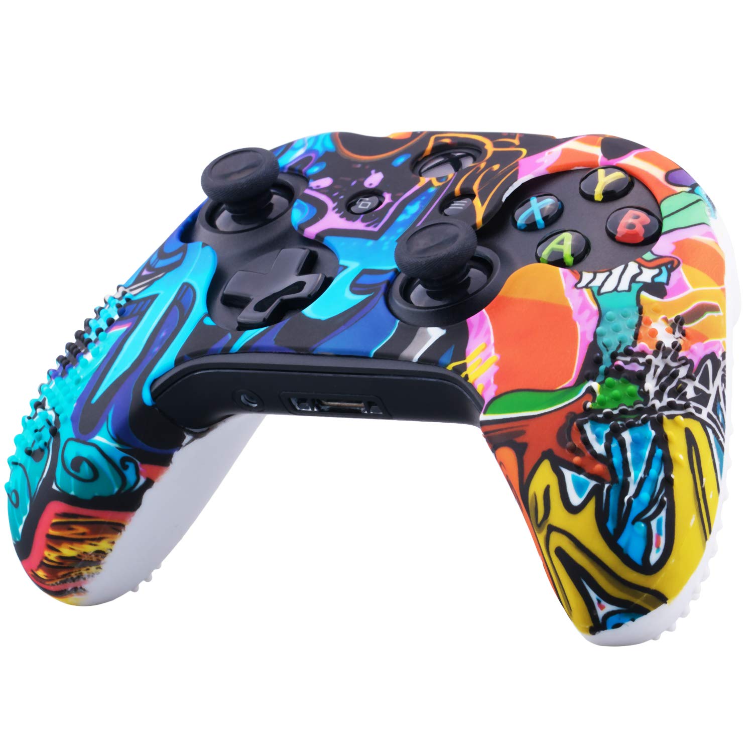 9CDeer Studded Protective Customize Transfer Printing Silicone Cover Skin Sleeve Case + 8 Thumb Grips Analog Caps for Xbox One/S/X Controller Graffiti Compatible with Official Stereo Headset