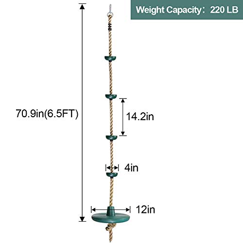 Climbing Rope with Platforms and Disc Swing Seat Set Playground Accessories Including Bonus Hanging Strap & Carabiner