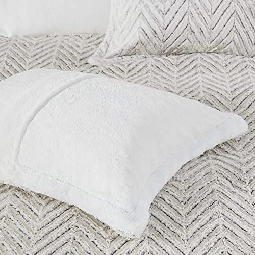 Madison Park Adelyn Ultra Soft Plush Faux Fur Chevron 3 Pieces Bedding Sets Bedroom Comforters, King/Cal King, Ivory