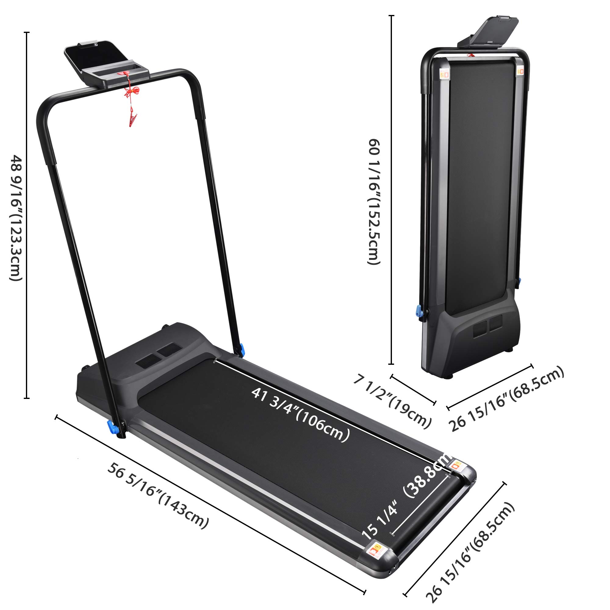 AW Folding Treadmill with Removable Desk, Motorized Running Walking Jogging Fitness Treadmills with Lift Table for Home Office Exercise Apartment/Basement Workout, Black