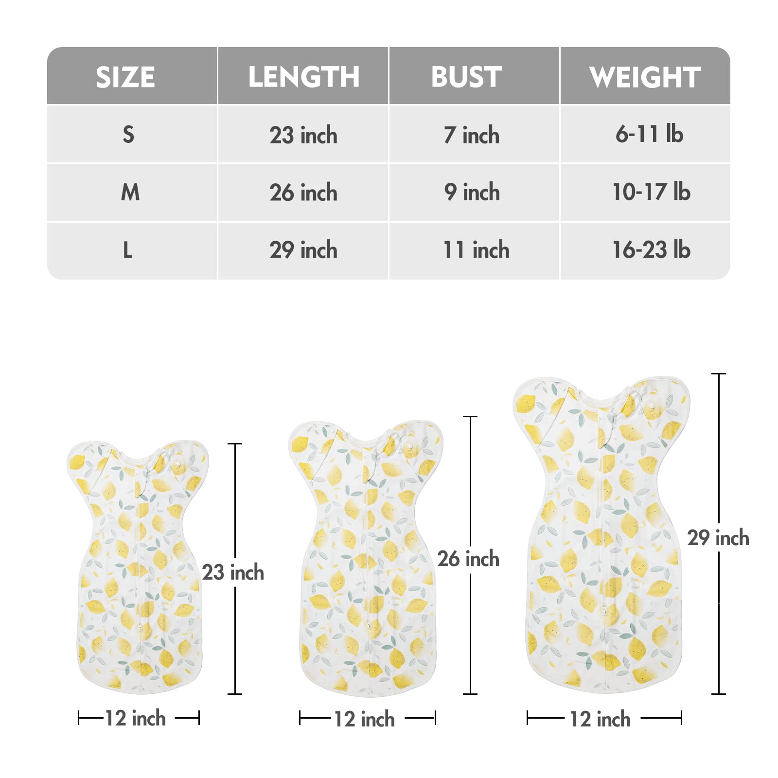 ANYEDDE Baby Swaddle Transition Bag, Baby Transition Swaddle Sleep Sack, Cuff Removable Arms Up Design, Transitions to Arms-Free Wearable Blankets with 2-Way Zipper, Smile & Lemon (3-6 Month)
