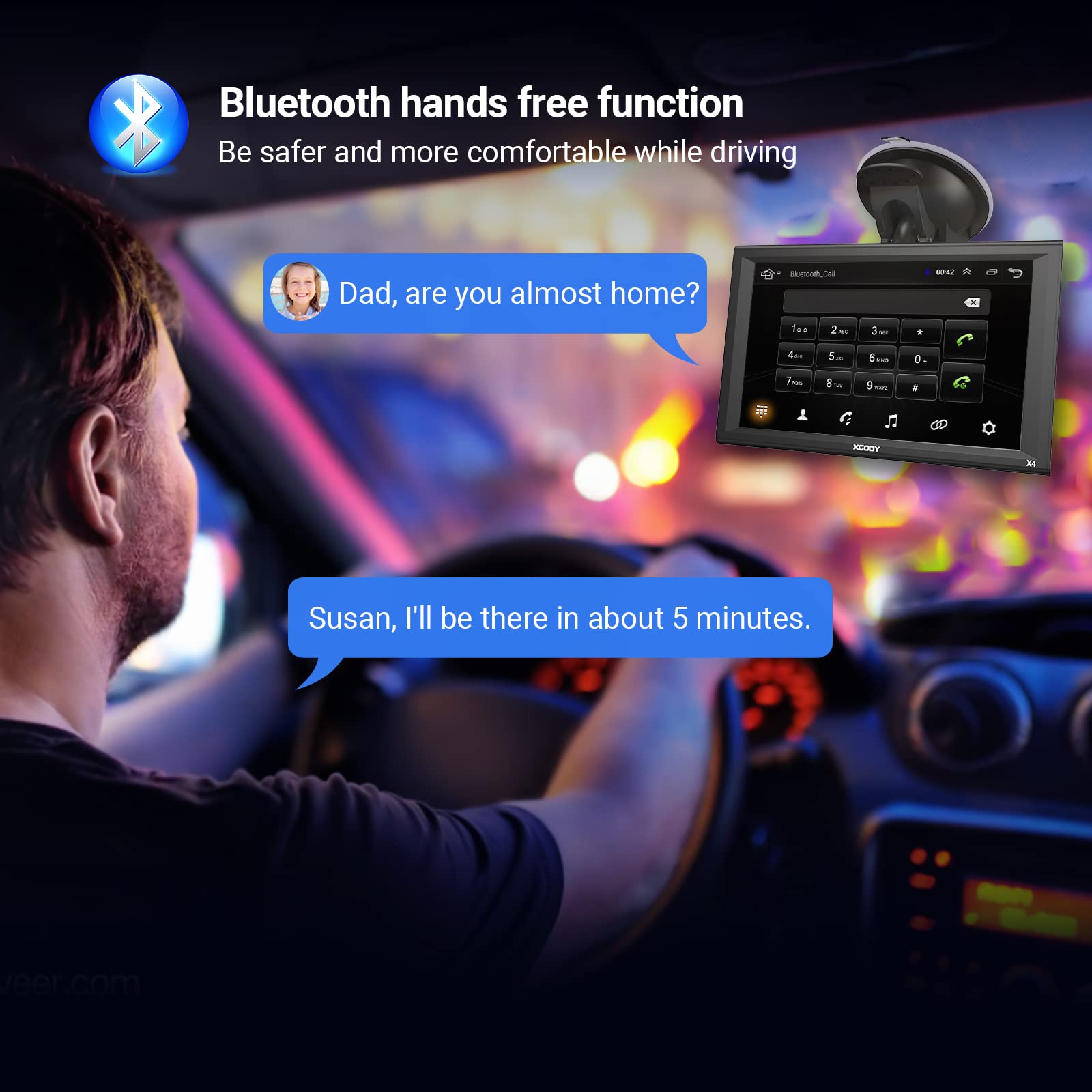 9inch Truck GPS Navigation for Car Big Touchscreen GPS Navigator Bluetooth AV-in Xgody 8GB ROM SAT NAV System Navigator Driving Alarm Lifetime map Updates