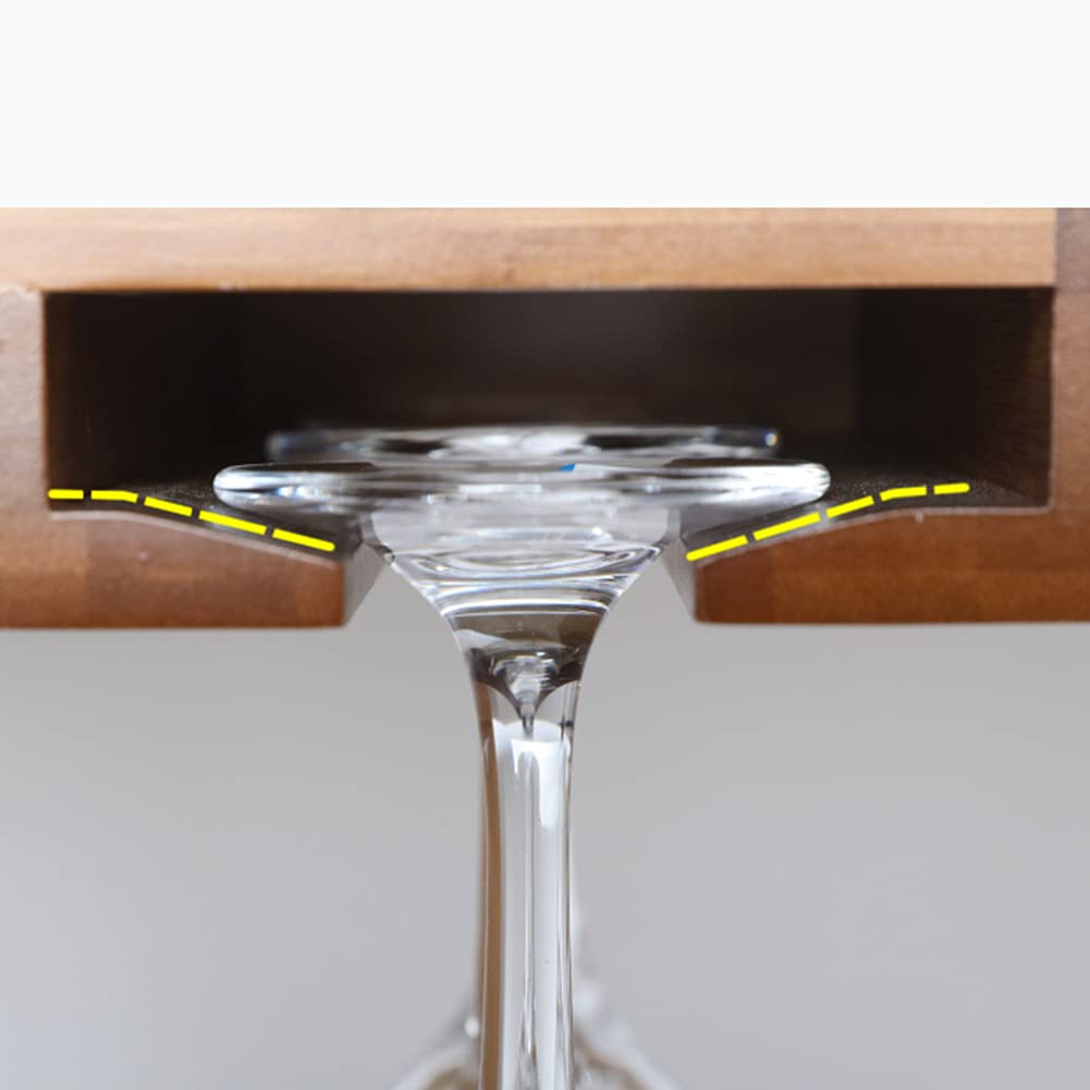Bamboo Wine Glass Rack,Under Cabinet Stemware Rack,3/4/5 Rows Glasses Storage Holder for Bar Kitchen,Hanging Wine Glass Holder