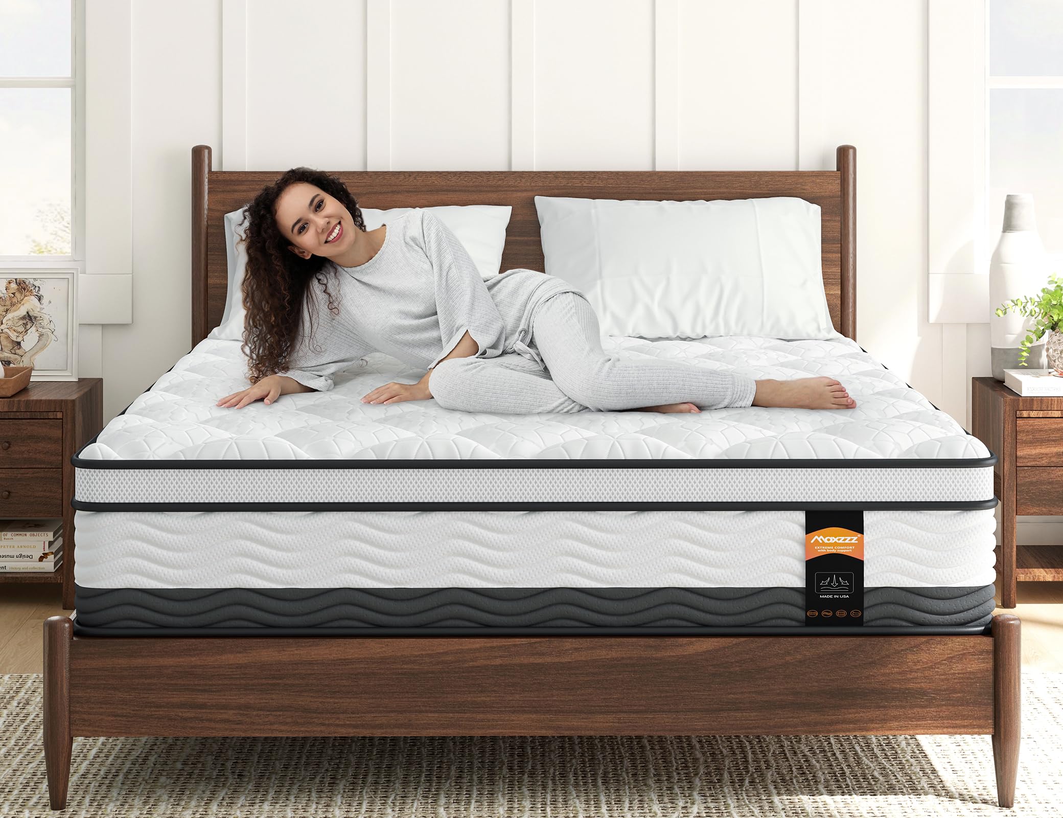 Maxzzz Twin Mattress in a Box 12 Inch Memory Foam Pocket Spring Hybrid Bed Mattress - Medium Firm Single Mattress -CertiPUR-US Certified