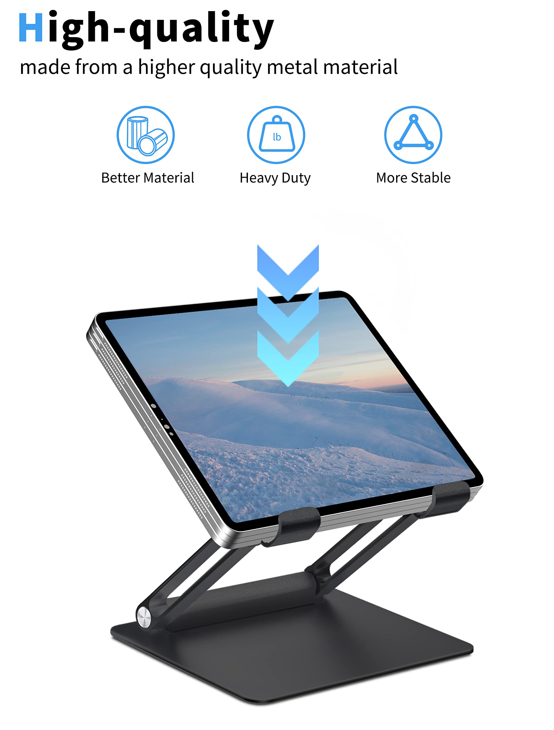 ALASHI Tablet Stand for Desk, Multi-Angle Adjustable Tablet Holder, Foldable Portable Ergonomic Design, Premium Metal Tablet Riser Compatible with 7 to 13.3 Inches Tablets, Black