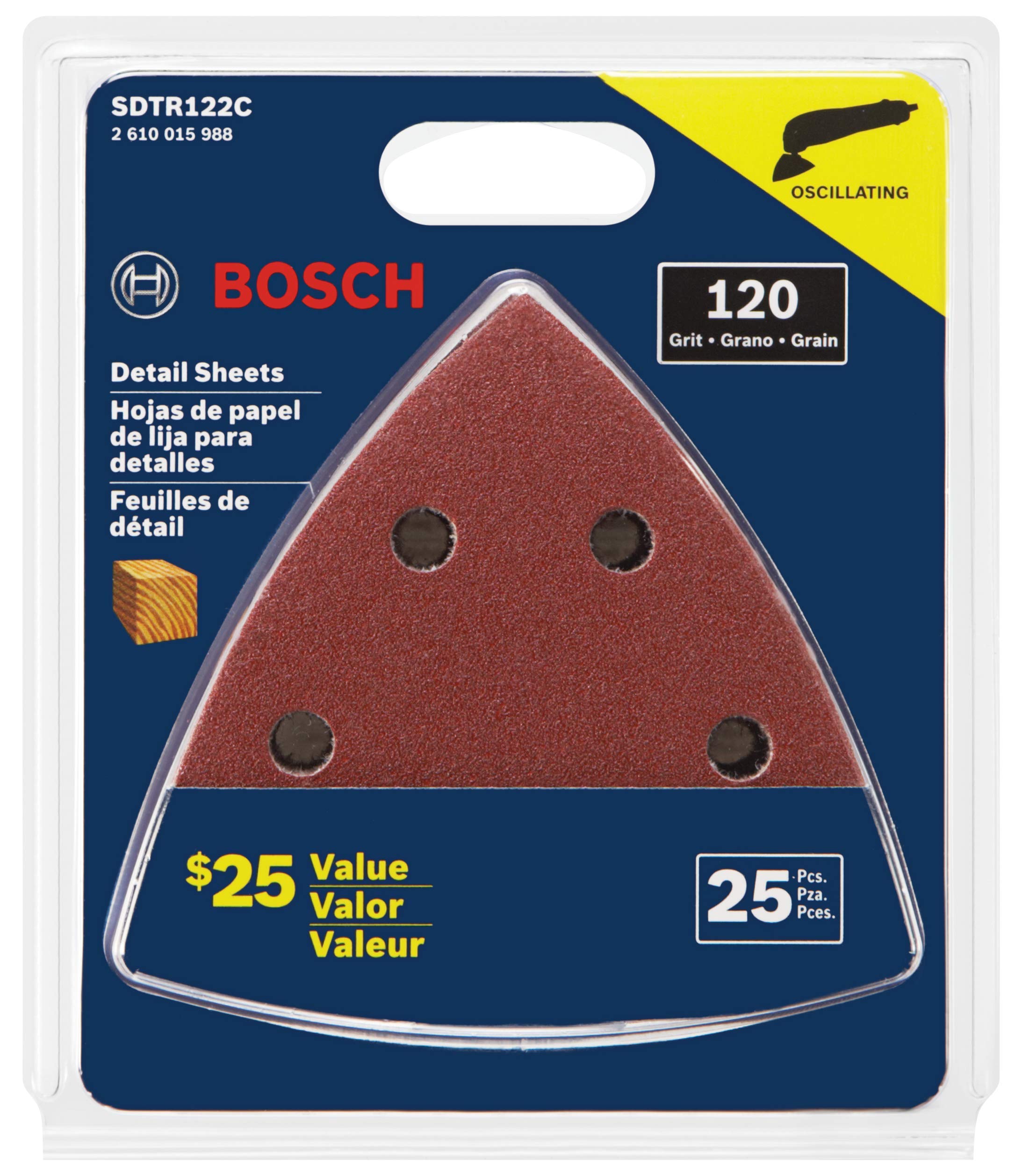 BOSCH SDTR122C 25 Pc. 3-3/4 In. 120 Grit Detail Sanding Sheets FOR Wood