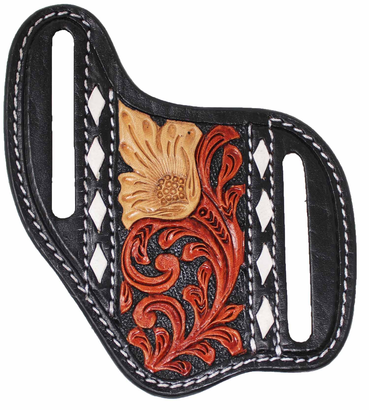 CHALLENGER Horse Western Floral Tooled Leather 3" Knife Sheath Holster Belt Slits 29FK16