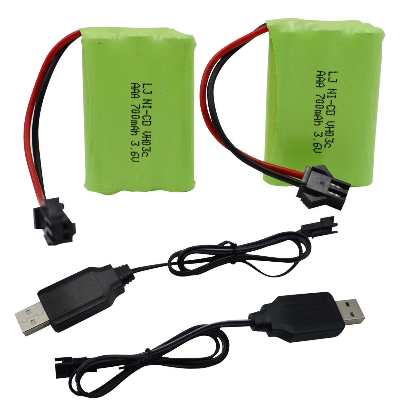 Blomiky 2 Pack 3.6V 700mAh AAA Re-Chargeable Battery Pack with SM-2P Connector Plug and USB Charger Cable for RC Battle Bumper Cars C143 D143 RC Vehicle D143 Battery 2