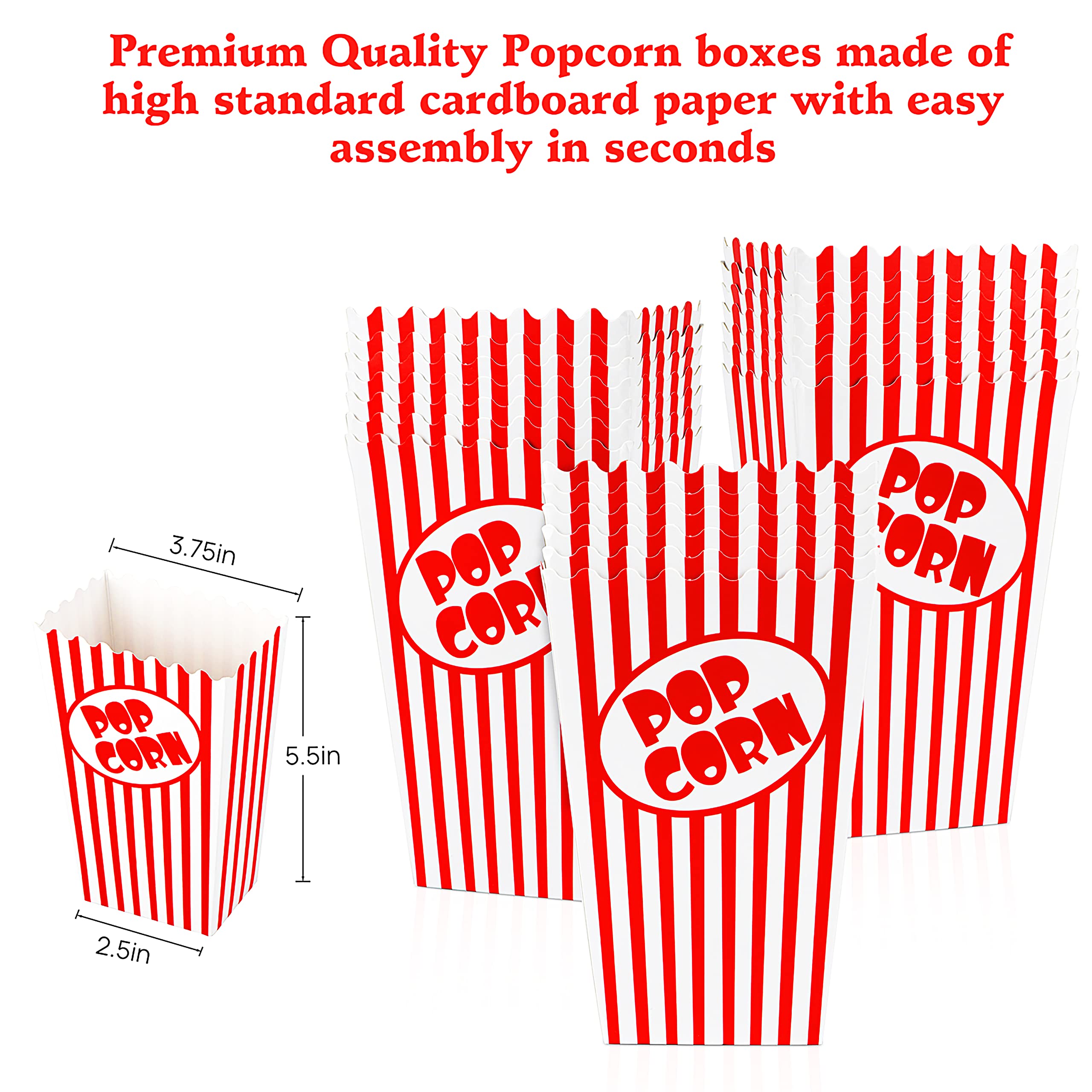 Zahaat 25 Mini Popcorn Boxes 5.5 Inches Tall Red and White Popcorn Bags Mini Pop Corn Buckets and Container for Movie Theater, Home, Carnival Party, Decorations