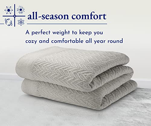 California Design Den 100% Cotton Blanket Queen Size/Full Size, Lightweight & Breathable Bed Blanket for Summers, Herringbone Design, Light Gray Queen Blanket, All-Season Throw (Light Gray)