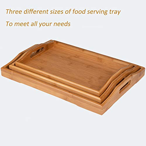Wood Serving Tray with Handles Boobam Serving Tray Set for Food,Breakfast,Dinner,Ottoman Coffee Table, Parties,Restaurants(3 Pack)