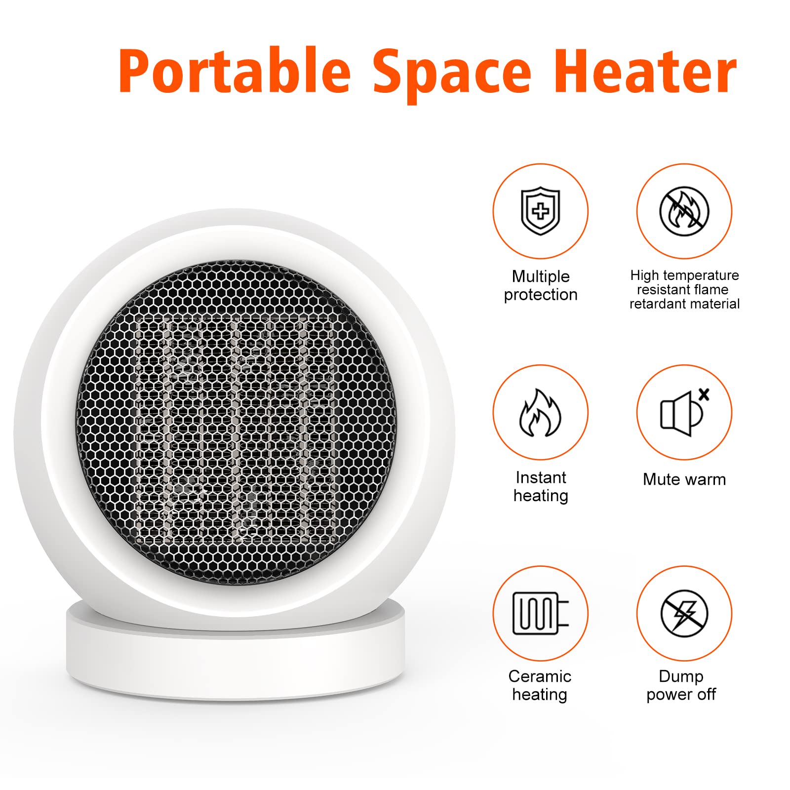Lmkeji Desk Heater,600W Energy Efficient Desktop Heater for Indoor Use,Safe and Quiet for Bedroom Home Office Use(White)