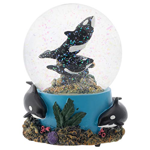 Coral Reef Orca Pod 100MM Musical Snow Globe Plays Tune Wonderful World