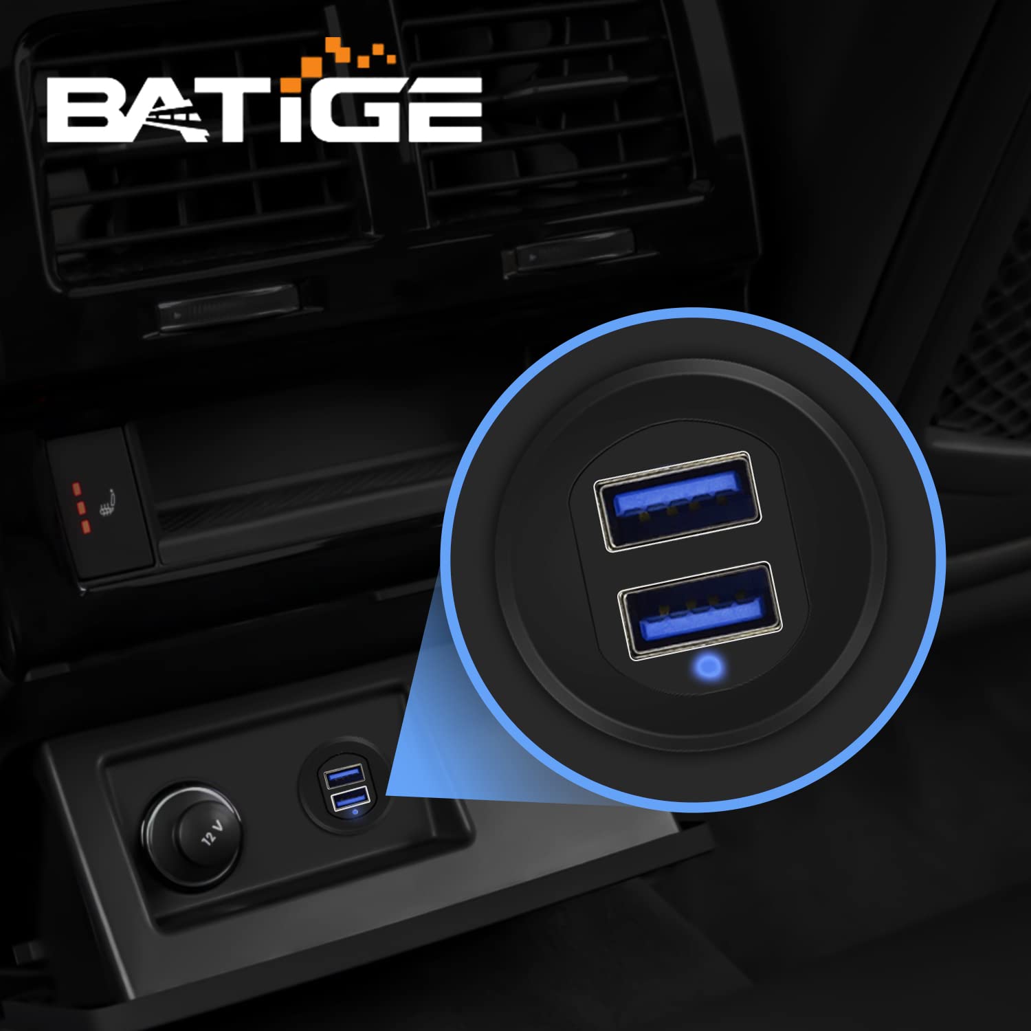 BATIGE Alloy Dual Port USB 3.0 Car Dashboard Flush Mount Cable, Male to Female with LED Indicator Extension Cable for Car Truck Boat Motorcycle Dashboard Panel - 3ft