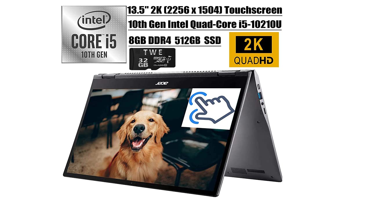 acer Chromebook Spin 713 Latest 2-in-1 Laptop, 13.5" 2K IPS Touchscreen, Intel Quad-Core i5-10210U (> i7-8550U) 8GB DDR4, 512GB SSD, Backlit KB USB-C Chrome OS + TWE 32GB Micro SD Card