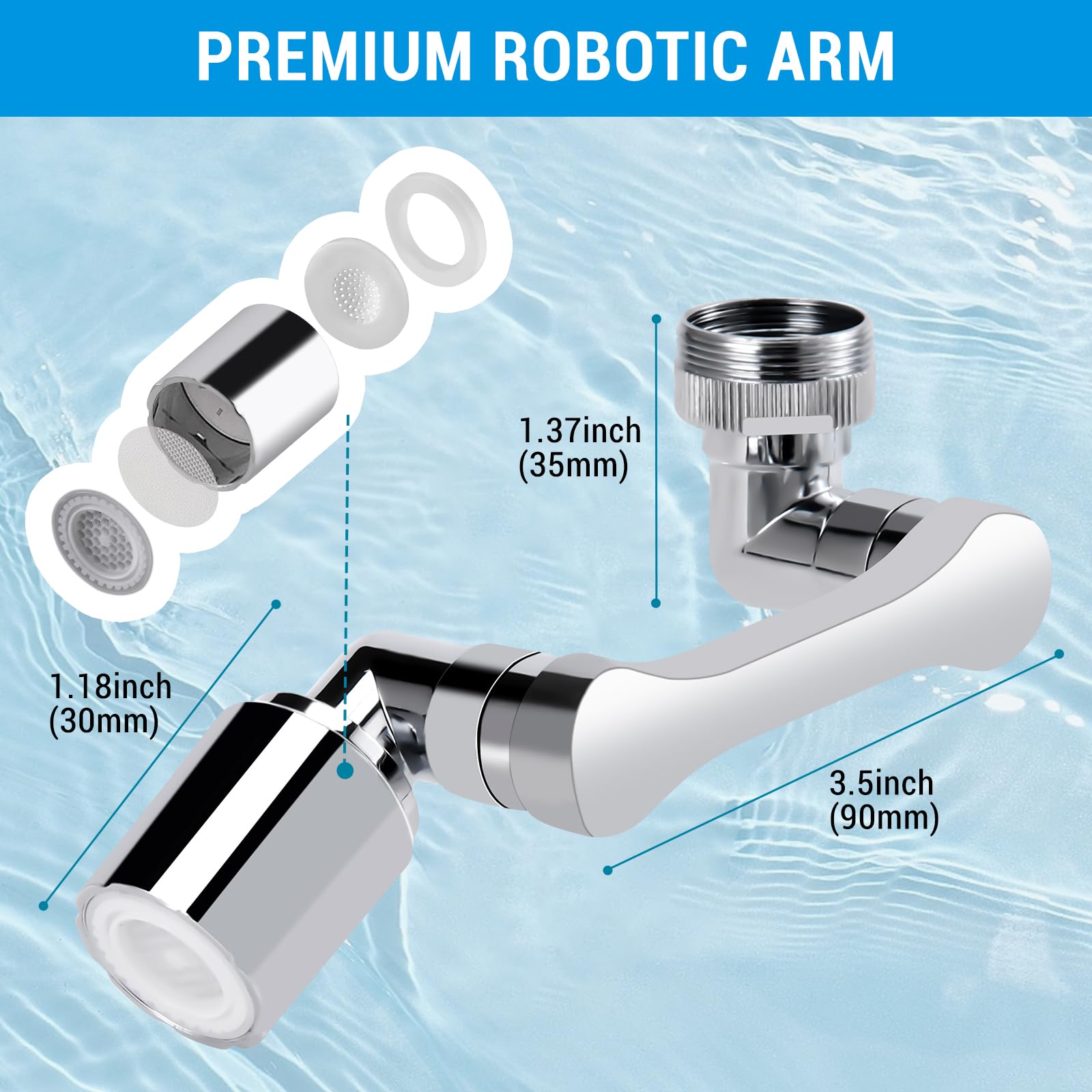 Universal 1080°Swivel Faucet Aerator Extension,Kitchen Bath 360°Rotating Extension Filter with 2 Mode Splash Multifunctional Universal Robotic Arm