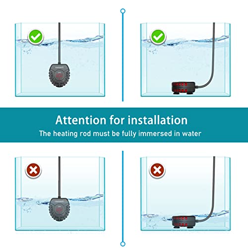 auomii Mini Submersible Aquarium Heater, 50W/100W Small Fish Tank Heater, Built-in Thermometer, 2 LED Temperature Display, External Temperature Controller, Smart Memory, 50W (1-10Gallons)