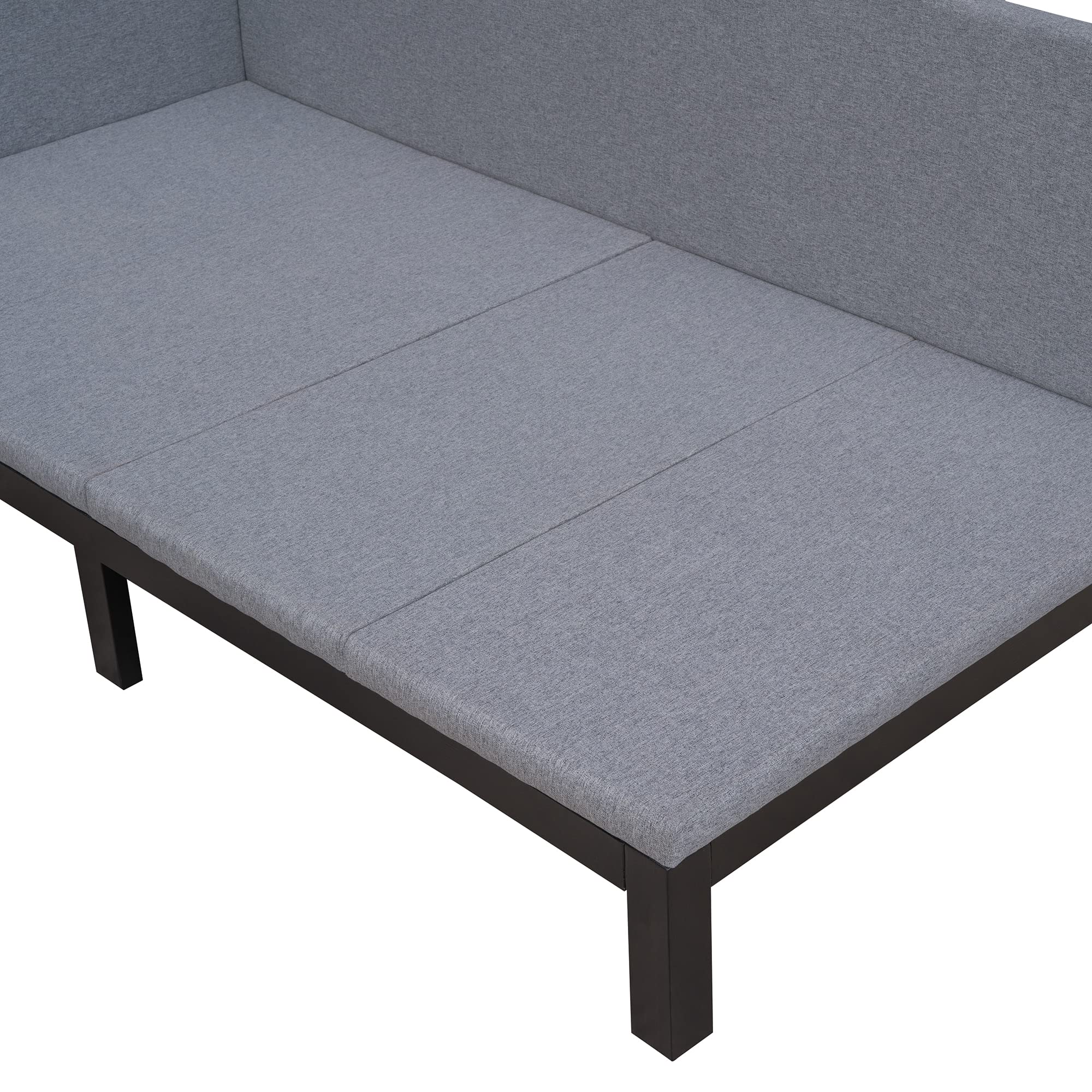 P PURLOVE Upholstered Twin Size Daybed Frame with Backrest and Armrest,L Shaped Wood Sofa Bed Corner DayBed Frame Twin for Kids,for Bedroom Living Guest Room(Twin Size,Gray Bed Frame)