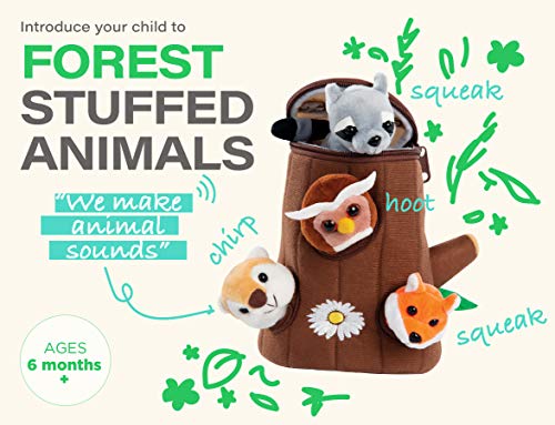 Etna Friends of the Forest Talking Treehouse Playset - 5 Plush Woodland Animals with Carry Case