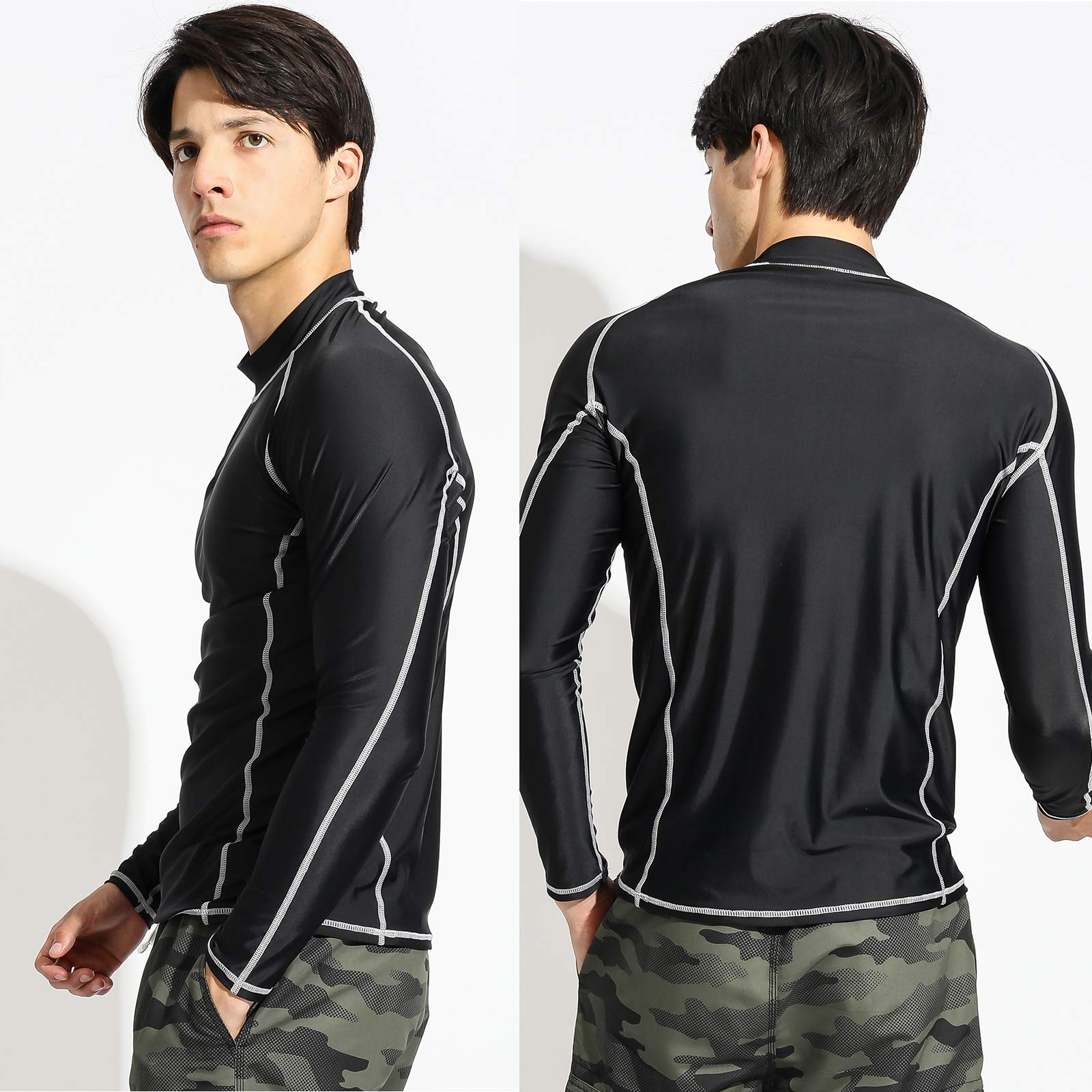 Actleis Men's Long Sleeve Rash Guard, UPF50+ UV Sun Protection Swimming Shirts Quick Dry Surf Tee M Black