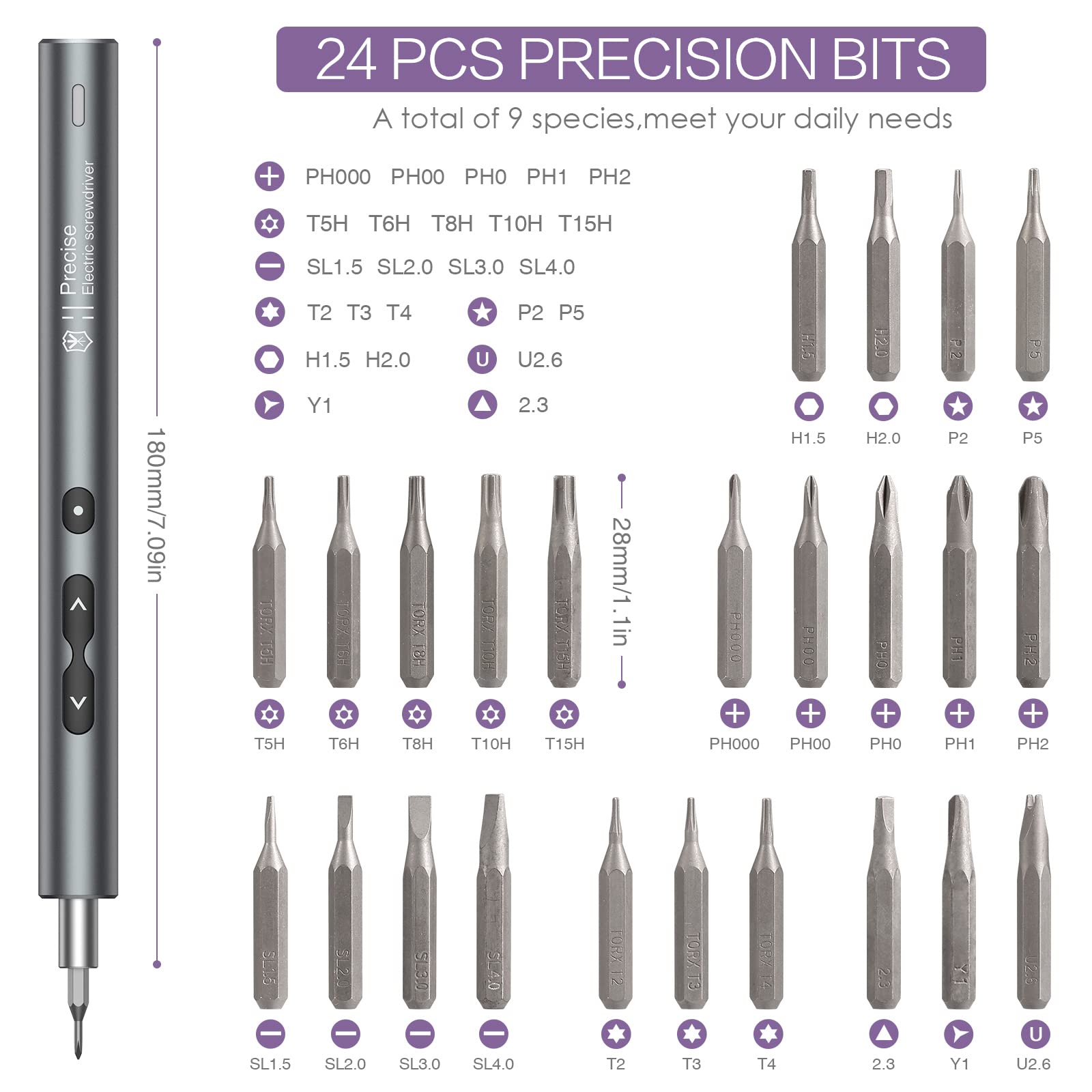 ORIA Mini Electric Screwdriver Set, 28 in 1 Cordless Precision Screwdriver Kit with 24 Bits, Rechargeable Repair Tools Kit with LED Lights for Smartphones,Toys, PC, Watch, Laptops