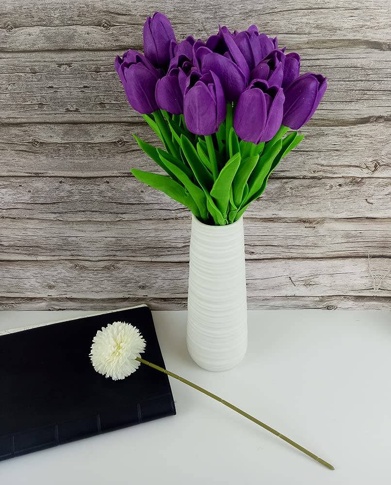 Etycoo 20pcs Artificial Tulip Bouquet Flowers Fake Tulips Floral Decor for Wedding Party Garden Home Kitchen Dining Table Festival Decor (Purple)