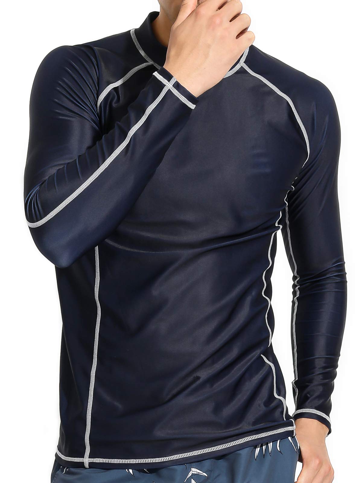 Actleis Men's Long Sleeve Rash Guard, UPF50+ UV Sun Protection Swimming Shirts Quick Dry Surf Tee XXL Navy