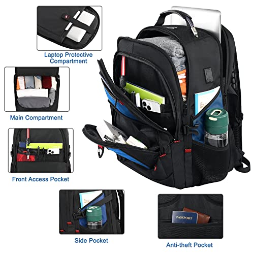 Big Backpack for Travel, Extra Large Laptop Backpack, Anti-Theft Computer Backpack 50L for Women Men, Waterproof Heavy Duty Backpack 17.3 Inch with USB Port, College Business Work Daypack, Lake Blue