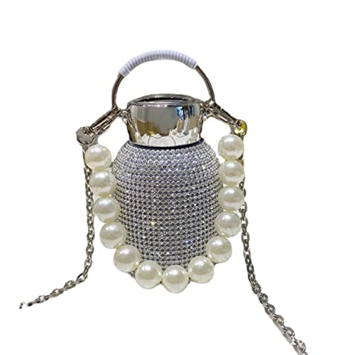 CLOTHIUM Diamond Water Bottle230ml,Leak-proof Rhinestone Studded Insulated Tumbler,Heat Resistant Crystal Water Glass with Lanyard for Birthday Christmas (Silver,one size)