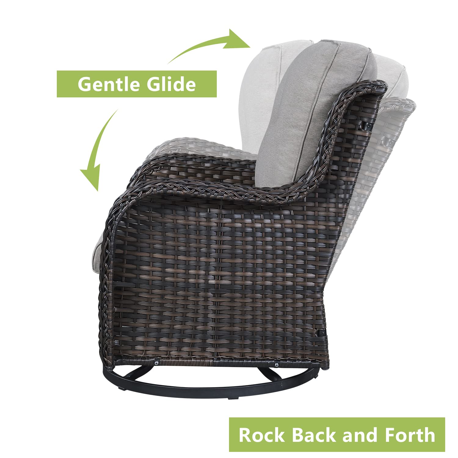 Rilyson Wicker Patio Furniture Set - 4 Piece Rattan Outdoor Patio Conversation Sets with 2 Swivel Rocking Chairs,2 Ottomans for Porch Deck Garden(Brown/Grey)