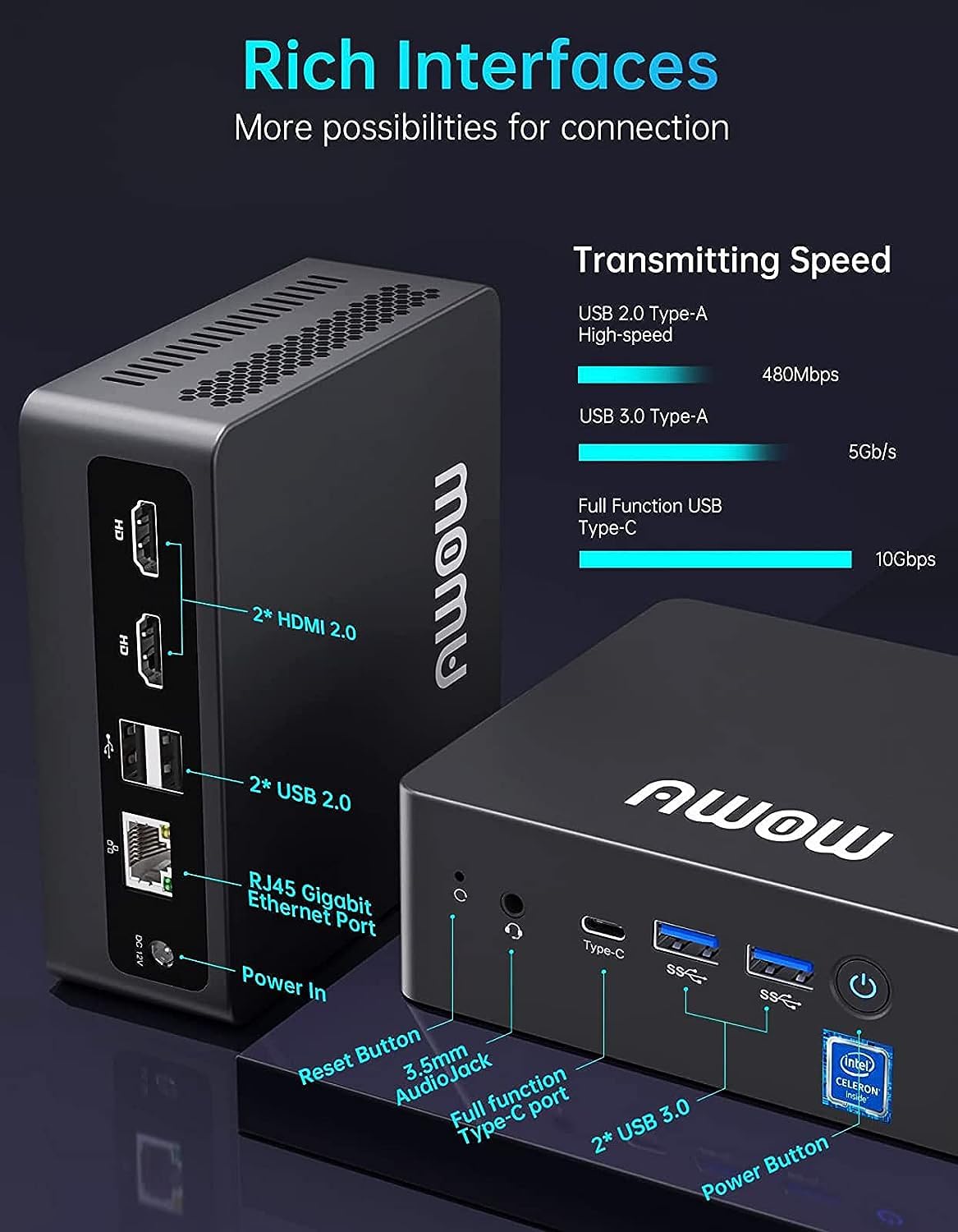 AWOW AK41 Mini PC, Intel Celeron J4125 Mini Desktop Computer, 8GB RAM 128GB SSD, 4K UHD, Dual WiFi, 2X HDMI, 4X USB, BT 4.2, Gigabit Ethernet with VESA for Office/Business/Daily Use