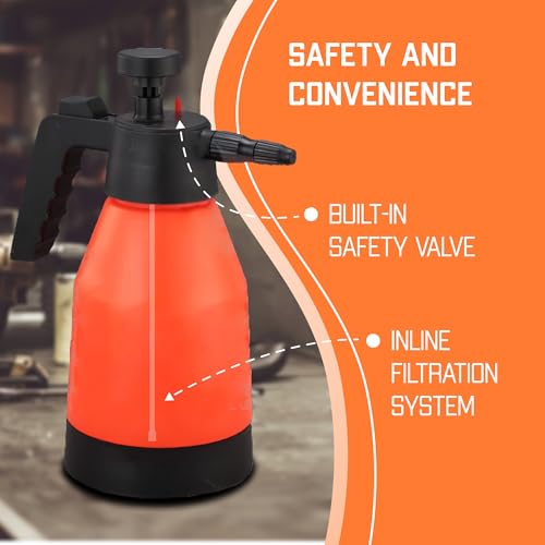 BIOPRONEXT Pressure Hand Pump Sprayer - 0.4 Gallon Small Pump Spray Bottle with Safety Valve and Adjustable Nozzle - High-Pressure Pump Hand Sprayer for Home Cleaning, Garden or Car Detailing (1.5L)