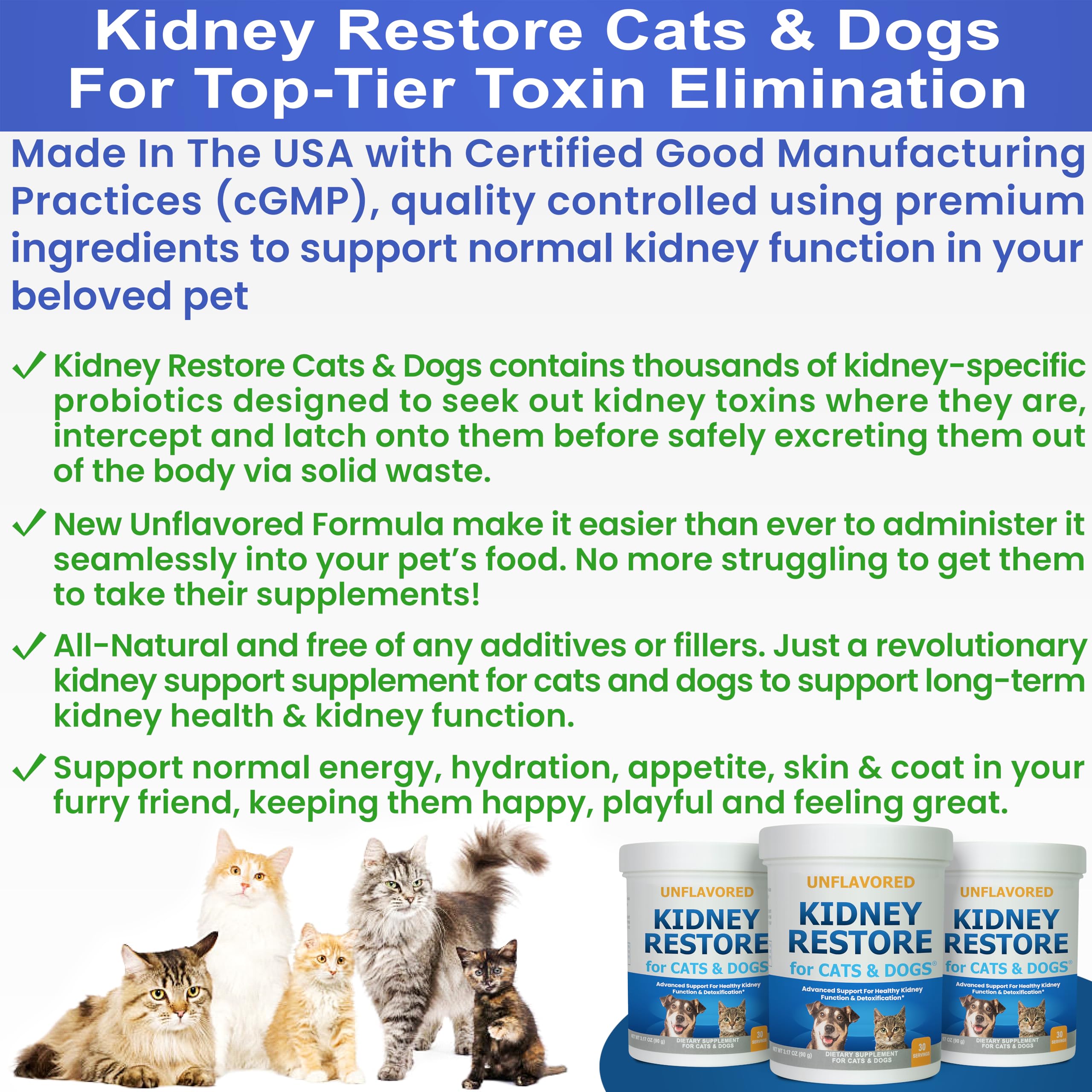 Kidney Restore Cats & Dogs Unflavored for Supporting Normal Kidney Function, Creatinine, Pet Renal Kidney Health Supplement Felines Canines