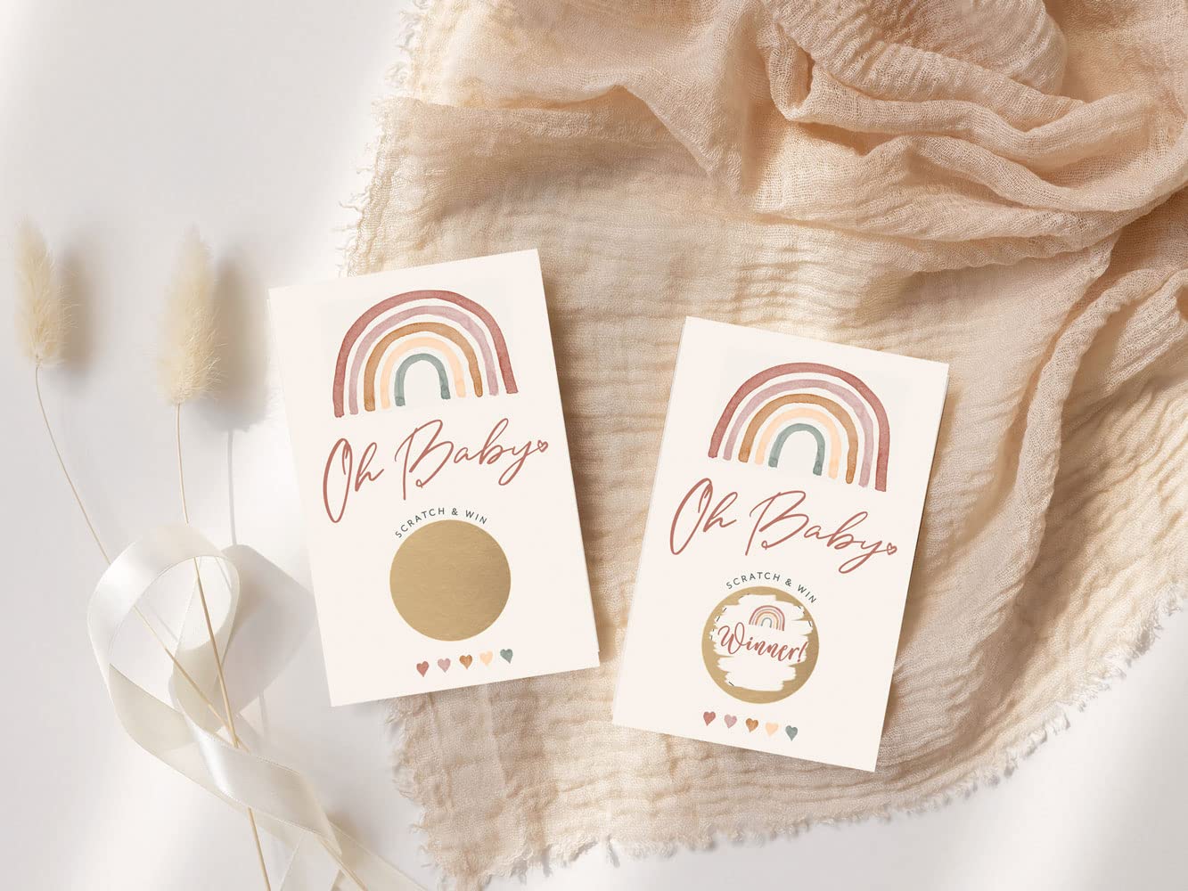 Printed Party Baby Shower Game – Rainbow Scratch Off Cards for Girl, Boho Theme, 30 Cards & Stickers