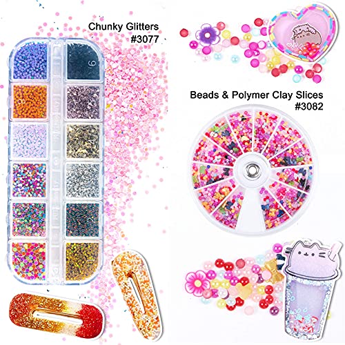 Iridescent Glitters, Holographic Sequins, Laser Flakes, Foil Chips, Beads, Mirror Chrome Pigment Powders, Resin Jewelry Making Kit Art Craft Supplies Pack of 22-Box 264 Designs