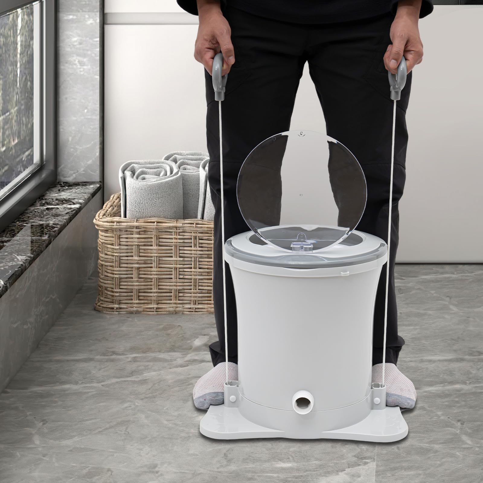 HinLIaDa Mini Manual Dehydrator Washing Machine,Portable Foot Operated Non-Electric Dehydrator, Compact Washer Spin Dryer for Baby Clothes, Underwear or Small Items, Apartment, Dorm, Camping (White)