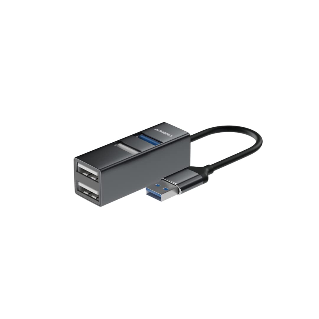 ACHORO 4 Ports Computer USB Hub – Super Speed USB 3.0 & USB 2.0 USB Port Expender - Aluminium Alloy External USB Port for Laptop, Mac, PCs, – Portable Extra USB Port & Mini USB Hub (DARK GRAY USB HUB)