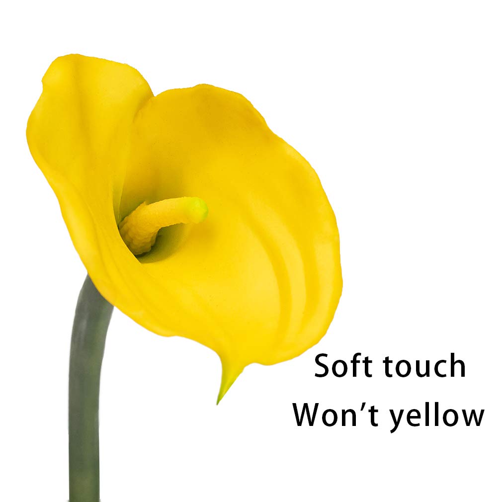 DUYONE Artificial Flowers Calla Lilly 25.6'' Large Latex Fake Bouquet Soft Real Touch Long Stem Plants 5 Pcs for Home,Living Room,Bedroom,Dining Table,Office,Weddings Party Garden Décor(Yellow)