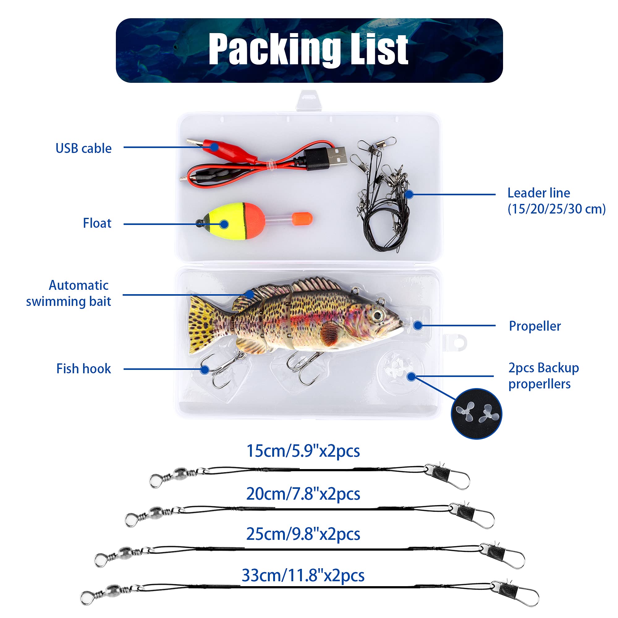 Actume Electric Fishing Lure 5.5'' Robotic Wobblers Bait Auto-Swimming 4 Segment Swimbaits USB Rechargeable LED Light Self-propelling Lure Tackle (Set G)