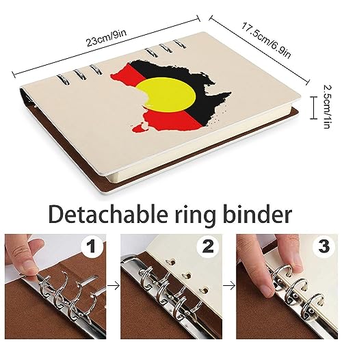 Australian Aboriginal Flag Map Notebook Cover 6-Ring Binder Portable Planner Book Loose-Leaf Cover for Home Office