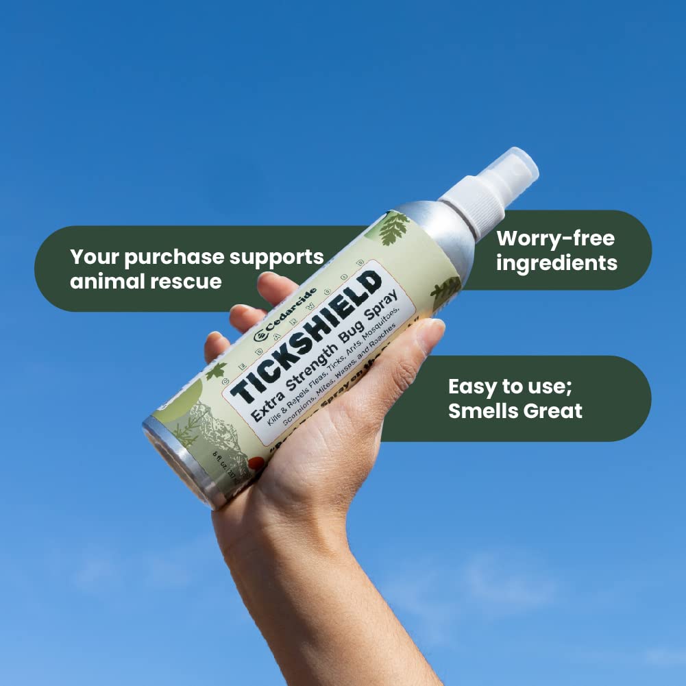 Cedarcide Extra-Strength Tickshield Kit | Deep Woods Cedar Oil Spray Kills & Repels Ticks, Fleas, Chiggers & Mosquitoes | Safe for People & Pets | Natural Essential Oils | Small