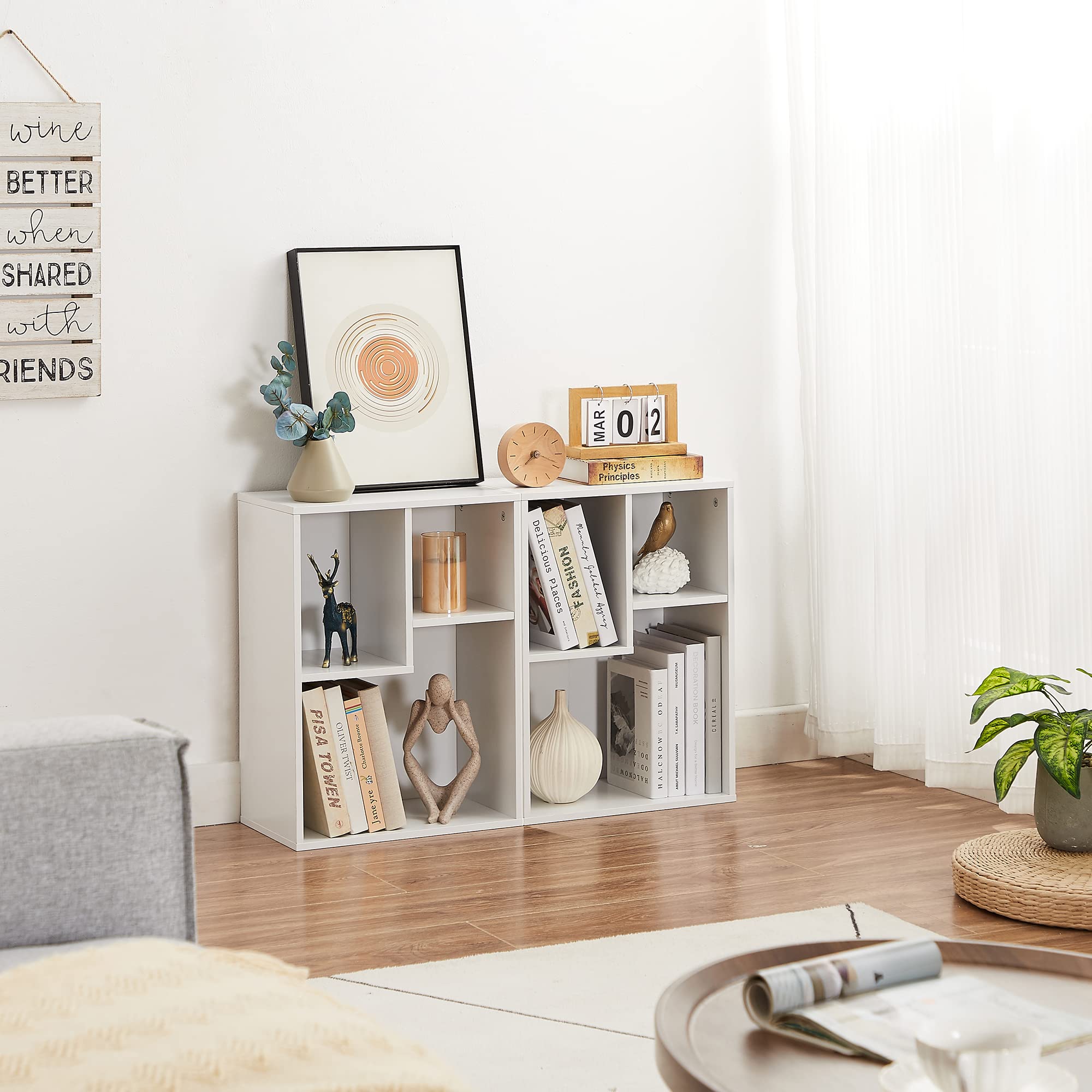 VECELO 3-Cube Small Bookshelf, Modern Bookcases with Shelves Height Up to 12.8 Inches, Suit for Common Size Textbook, Vertical or Horizontal, Cubby Storage Organizer,Pearl White